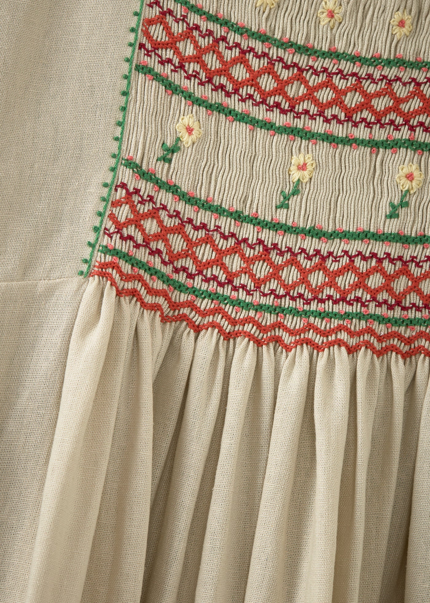 Caramel Luxury Moringa Girl's Hand-Embroidered Dress - Light Brown
