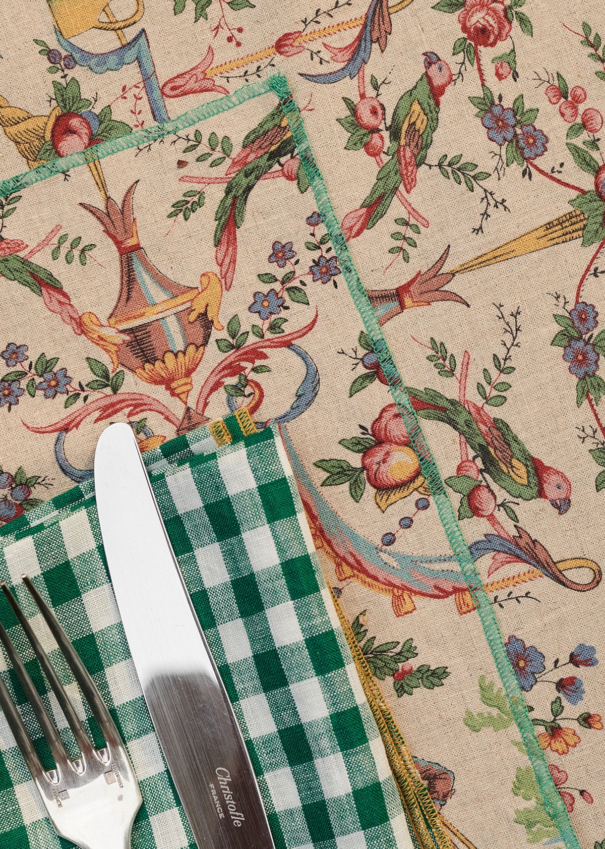 Caramel Luxury Linen Placemats - White Vintage Print