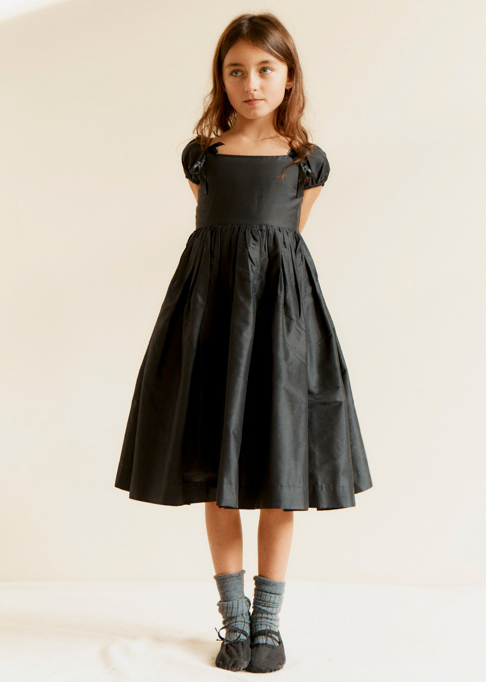 Caramel Luxury Garda Girl'S Silk Tafetta Dress - Black