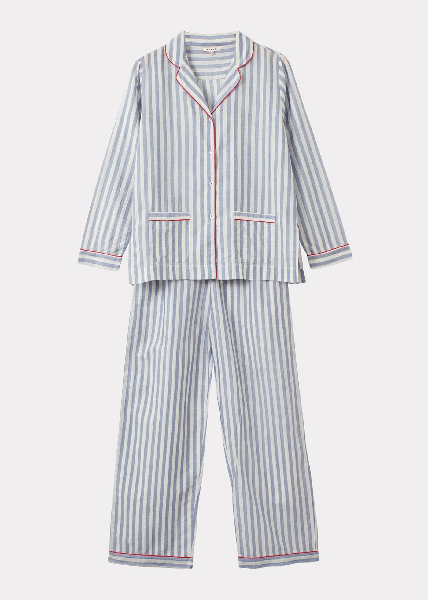 Caramel Luxury Women's Cotton Pyjamas Set - Navy Blue Stripe