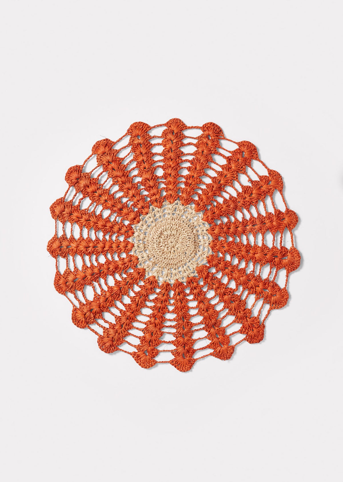 Caramel Luxury Raffia Large Round Placemat - Orange / White