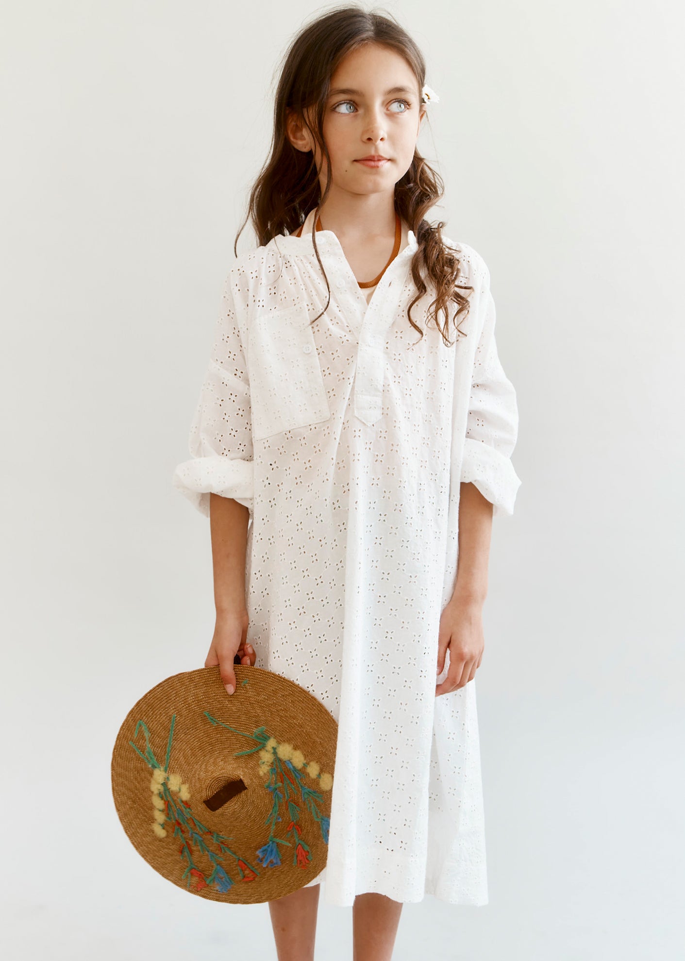 Caramel Luxury Yew Girl'S Cotton Dress - Off-White Cream