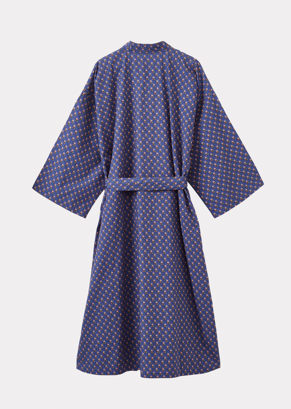 Caramel Luxury Women's Cotton Night Robe - Dark Blue Floral Print