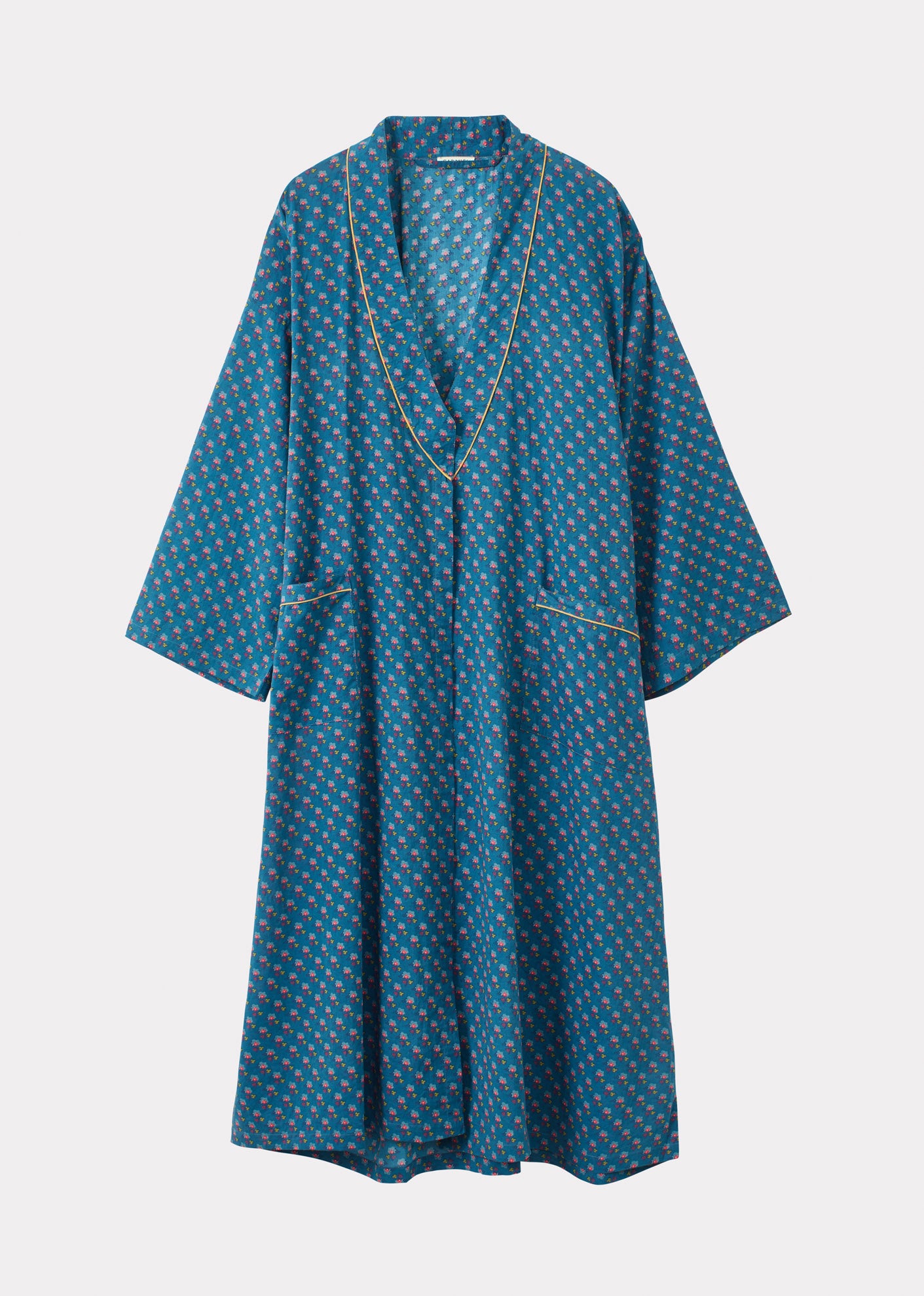 Caramel Luxury Women's Cotton Robe - Blue Floral Print