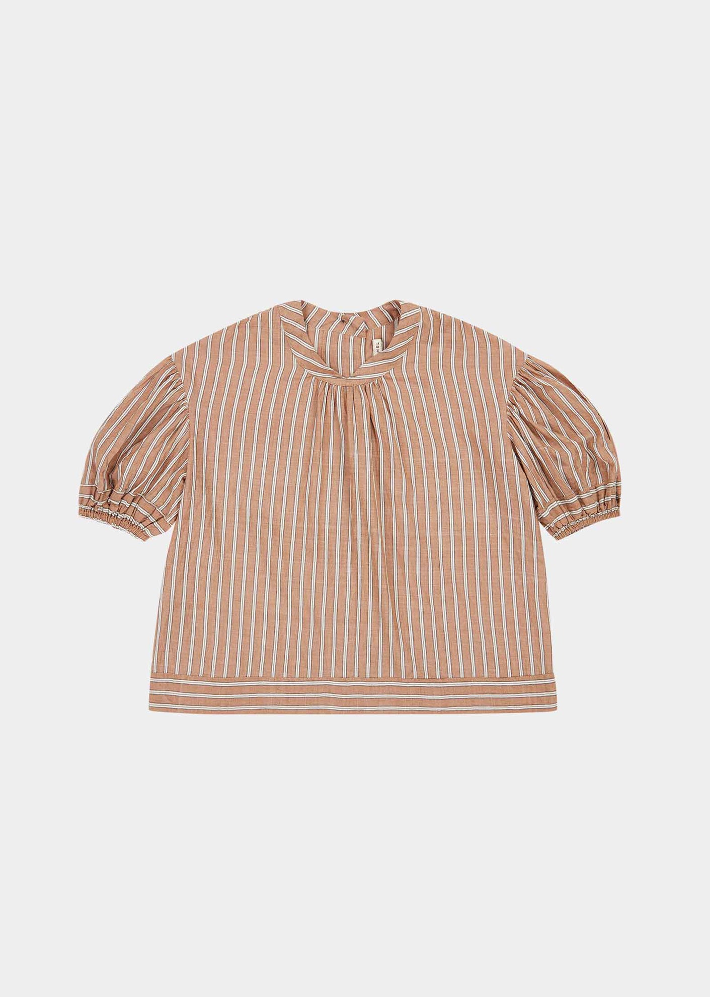Caramel Luxury Chicory Girl's Cotton Blouse - Light Brown Stripe
